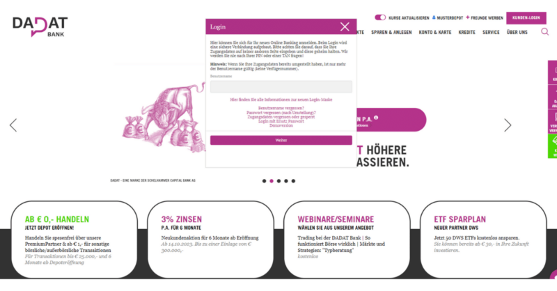 Dadat Login - bei der Dadat Bank Österreich